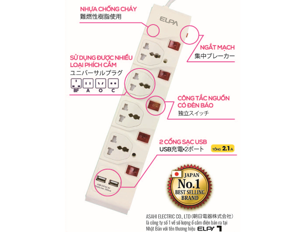 Ổ cắm điện ELPA ESU-VNI43 chính hãng, giá tốt | SAIGON HD